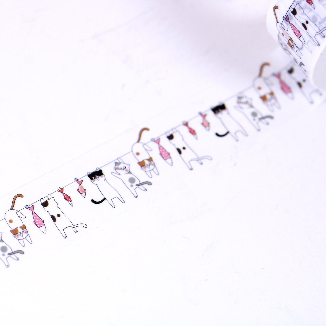 Cute Cat Washi Tape, Cartoon Cat Pattern Washi Tape, Kawaii Hanging Cat ...