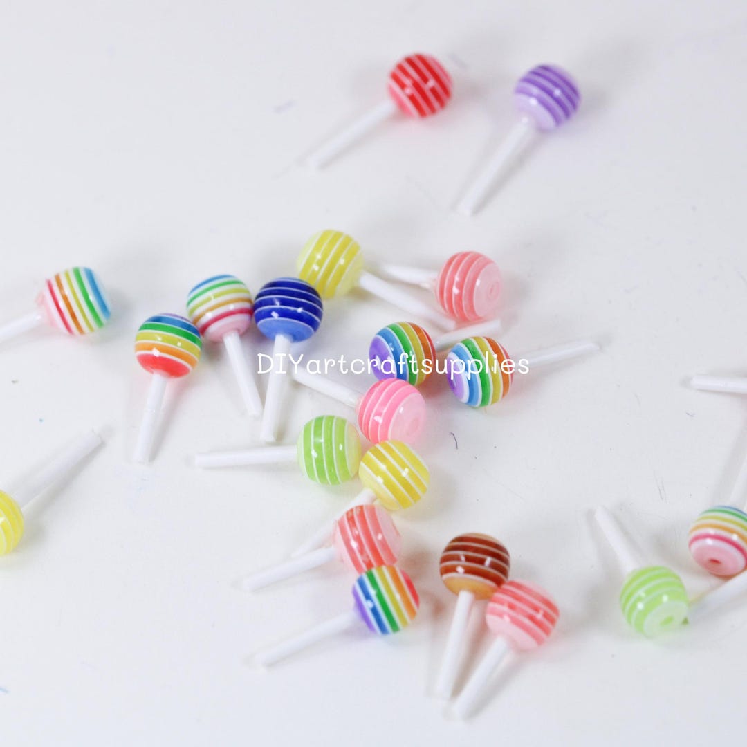 20 Pcs Lot Lollipop Candy Nails Beads, No Hold Miniature Rainbow ...