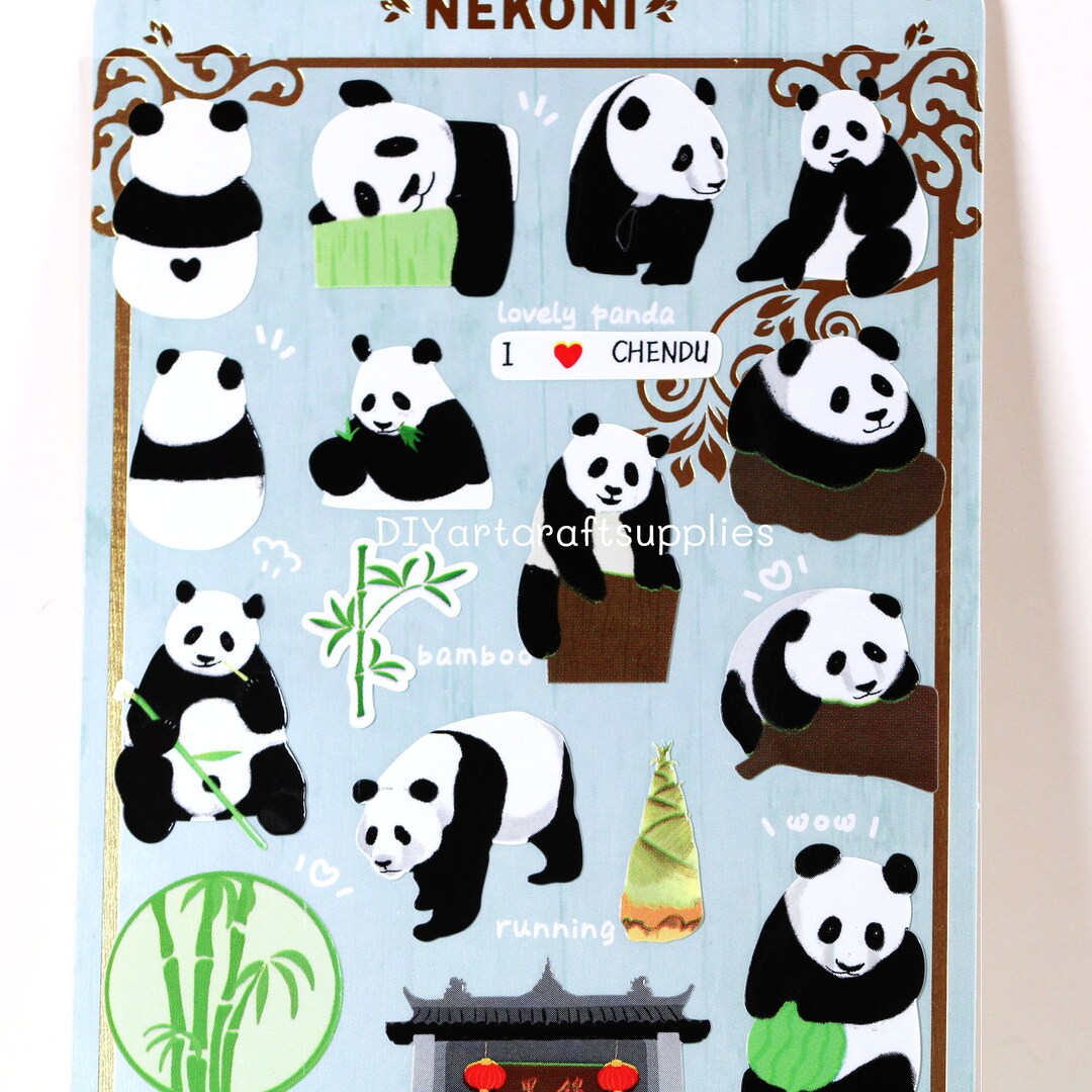 Panda Sticker Sheet, Cute Panda Stickers, Animal Stickers, Scrapbook ...