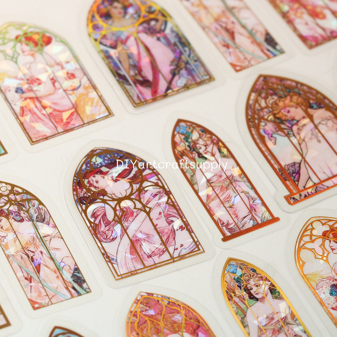20 Pcs Art Decor Mucha Church Window Stickers With Holographic and Gold ...