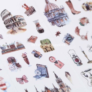6 Sticker Sheets of PVC Vintage Paris Travel Stickers, Travel Landmark ...