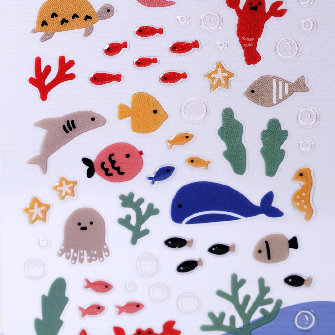 Ocean Fish Sticker Sheet, Ocean Whale Stickers, Fish Stickers, Crab ...