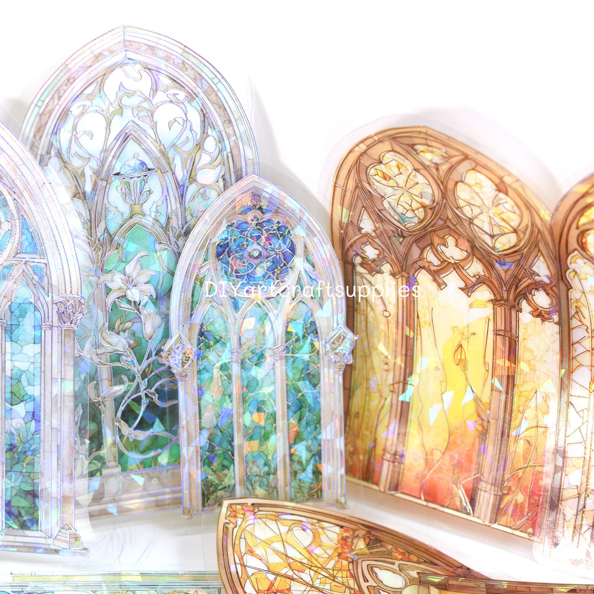 10 Pcs Holographic Gold Foil Glass Church Window Sticker Bags, Ice ...