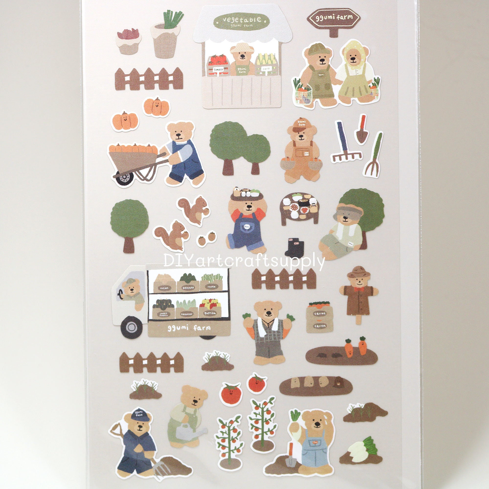 Farmer Bear Sticker, Cute Bear Stickers, Farm Animal Stickers, Bear at ...