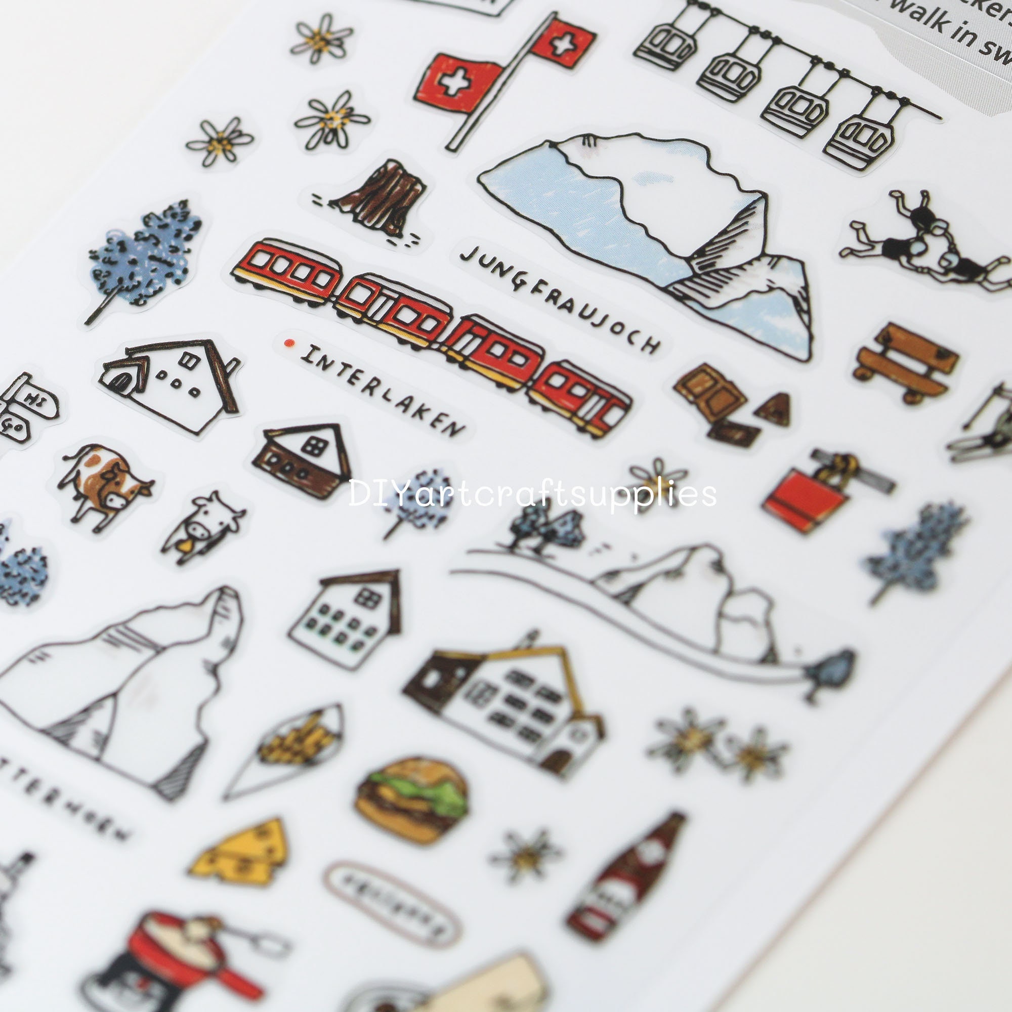 Swiss Travel Doodle Stickers, Kawaii Scrapbooking Stickers - Etsy