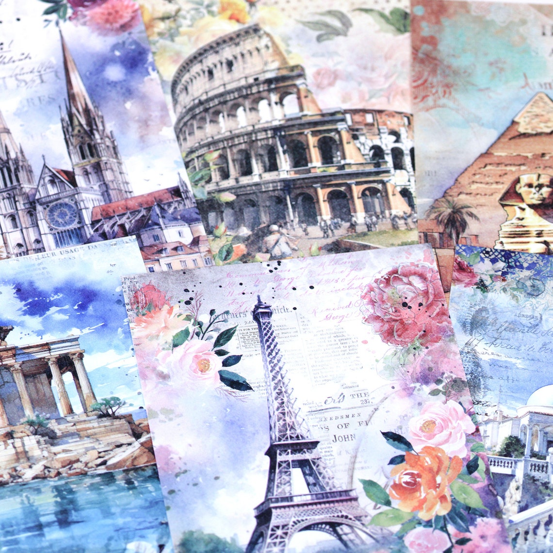 30 Pcs of Travel Landmark Scrapbook Stationery Papers, France Travel ...