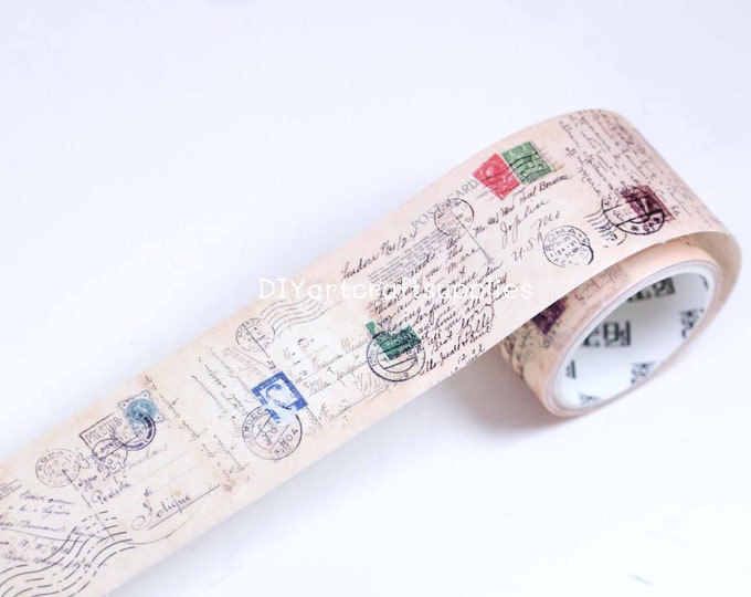 Postage Stamp Washi Tape Roll, Scrapbooking Vintage Handwriting Letter ...