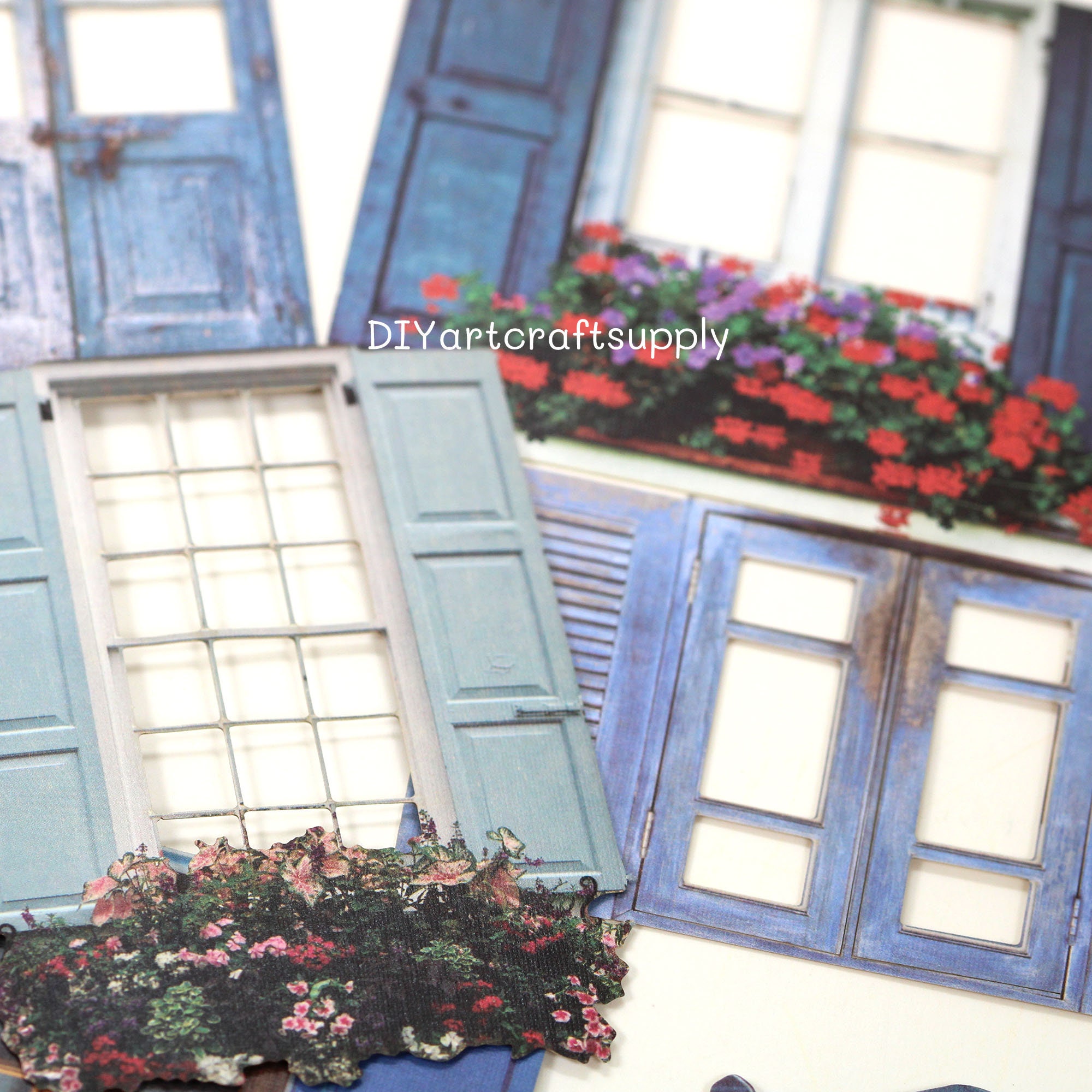 10 Pcs Laser Cute Victorian Blue Window and Door Stickers for Scrapbook ...