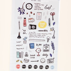 Daily Objects Doodles Sticker Sheet, Cute Stationary Stickers, Kawaii ...
