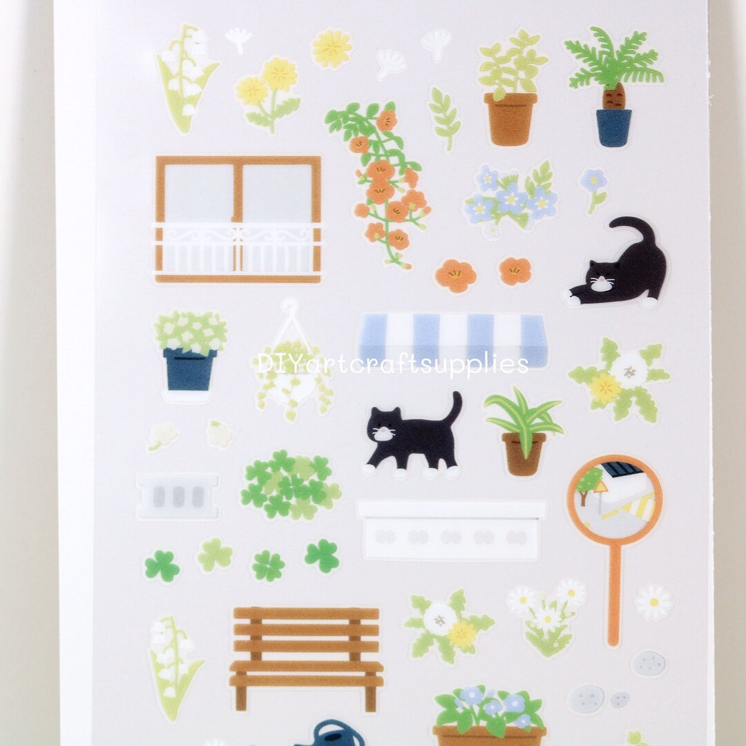 The Alley Cat Sticker Sheet, Green Alley Illustration Stickers, Kawaii ...