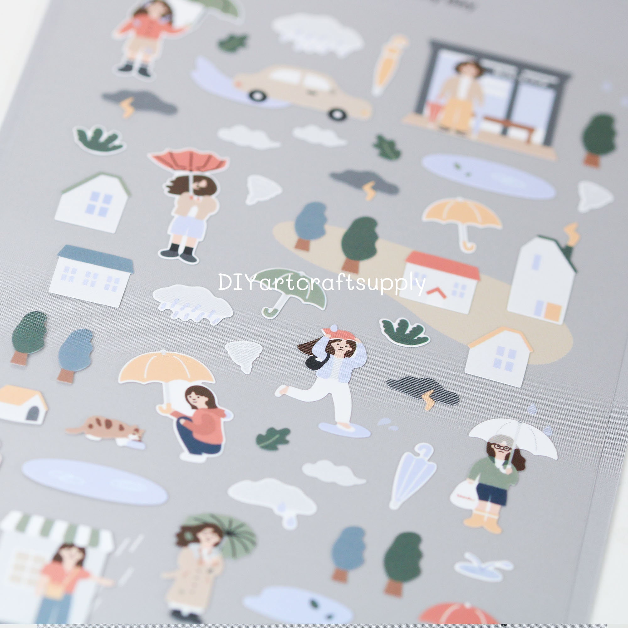 Rainy Day Sticker Sheet, Raining Day Stickers, Weather Stickers, Rainy ...
