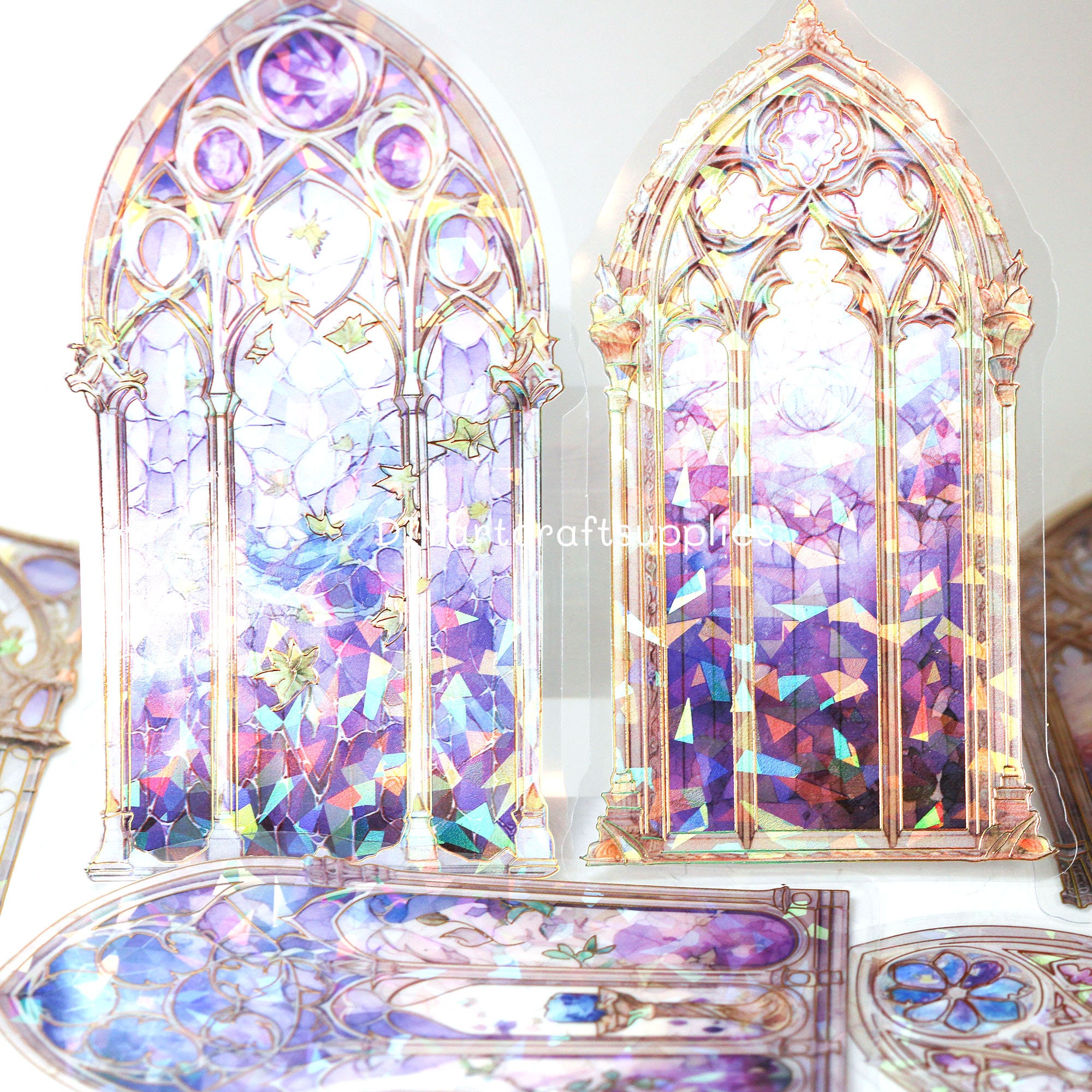 10 Pcs Holographic Gold Foil Glass Church Window Sticker Bags, Ice ...