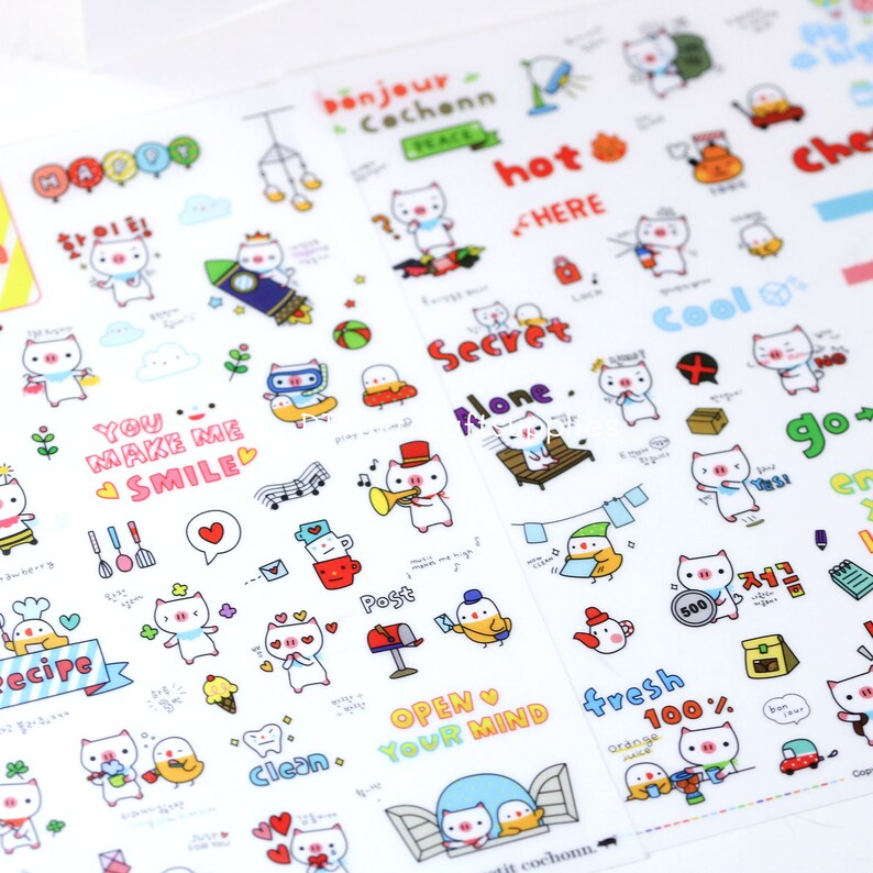 6 Sticker Sheets of Cartoon Cute Cat Stickers, Scrapbook Planet Kawaii ...