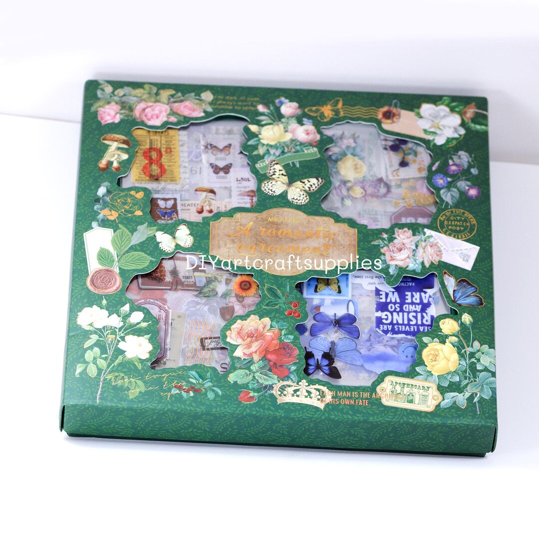100 Pcs Sticker Sheets Box Vintage Butterfly, Flower, Old Stamps ...