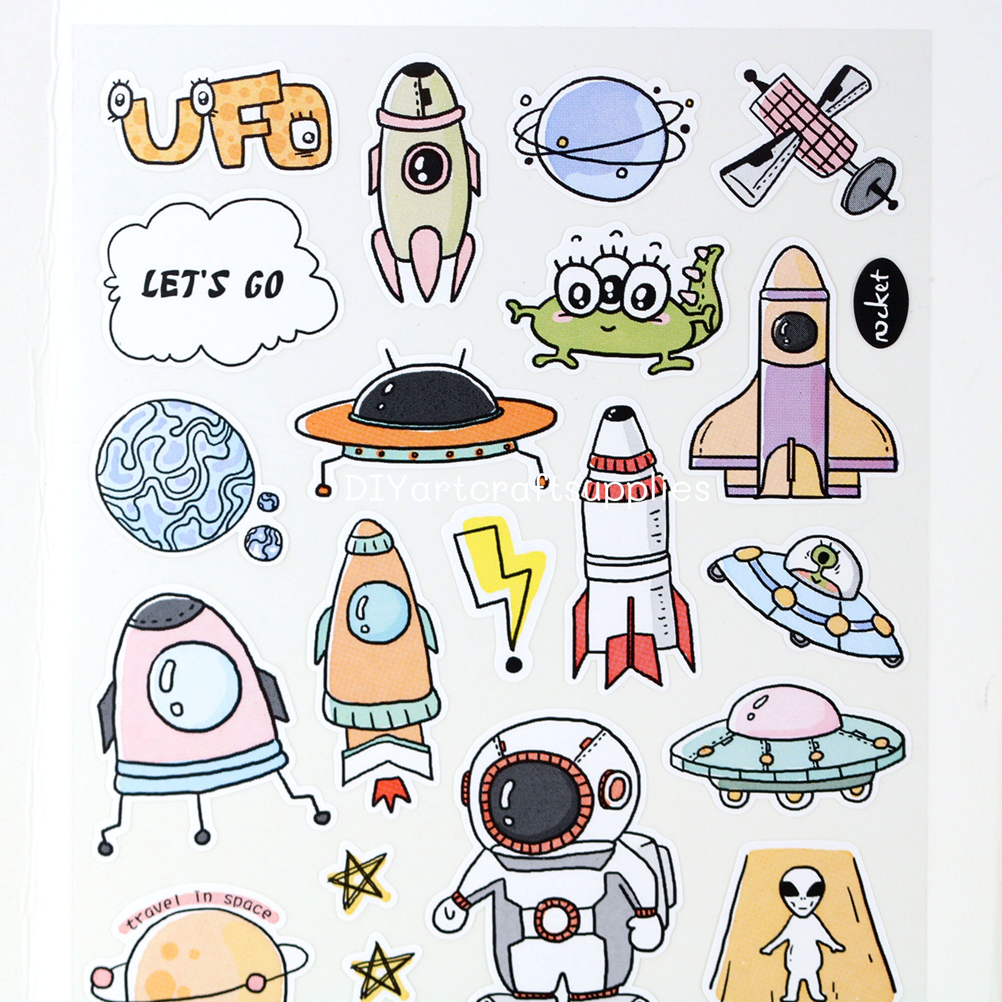 Rocket and Face Sticker Sheet, Outer Space Stickers, Rocket Stickers ...