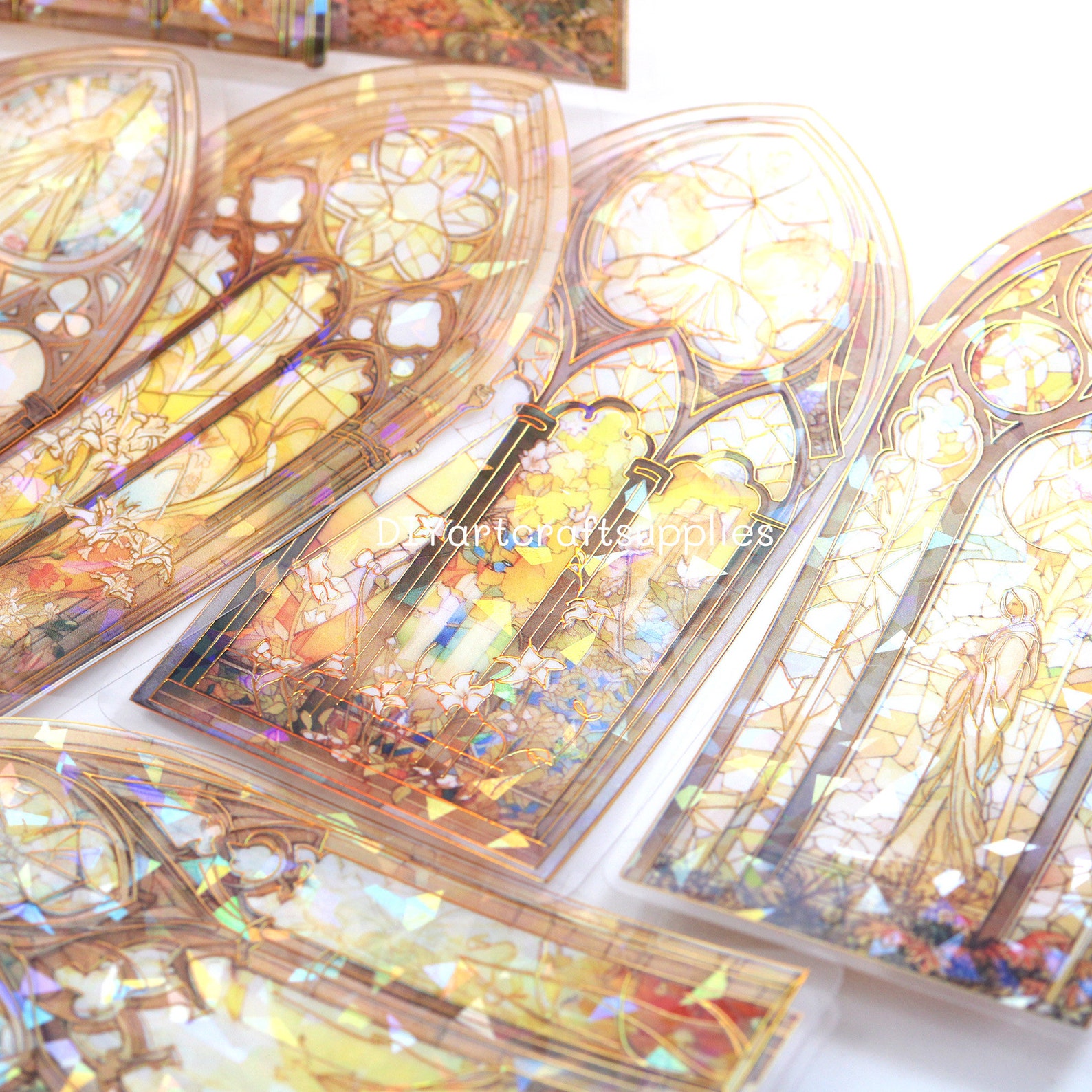 10 Pcs Holographic Gold Foil Glass Church Window Sticker Bags, Ice ...
