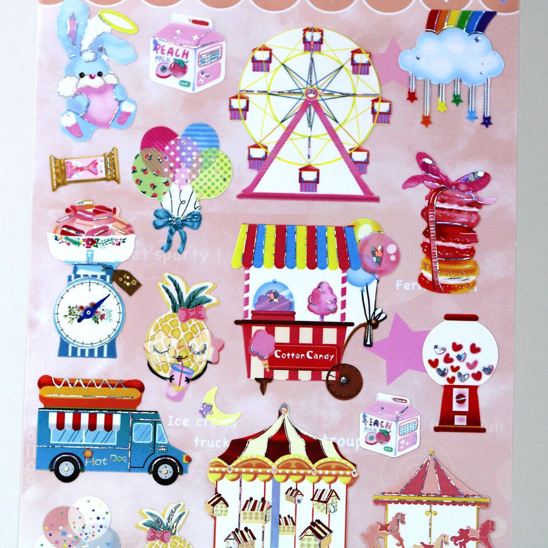 Amusement Park Children Sticker Sheet, Children Dreamland Food Truck ...