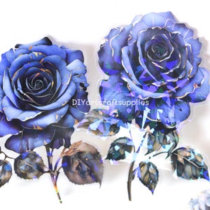 8 Pcs Holographic Foil Blue and Purple Rose Stickers for Scrapbooking ...