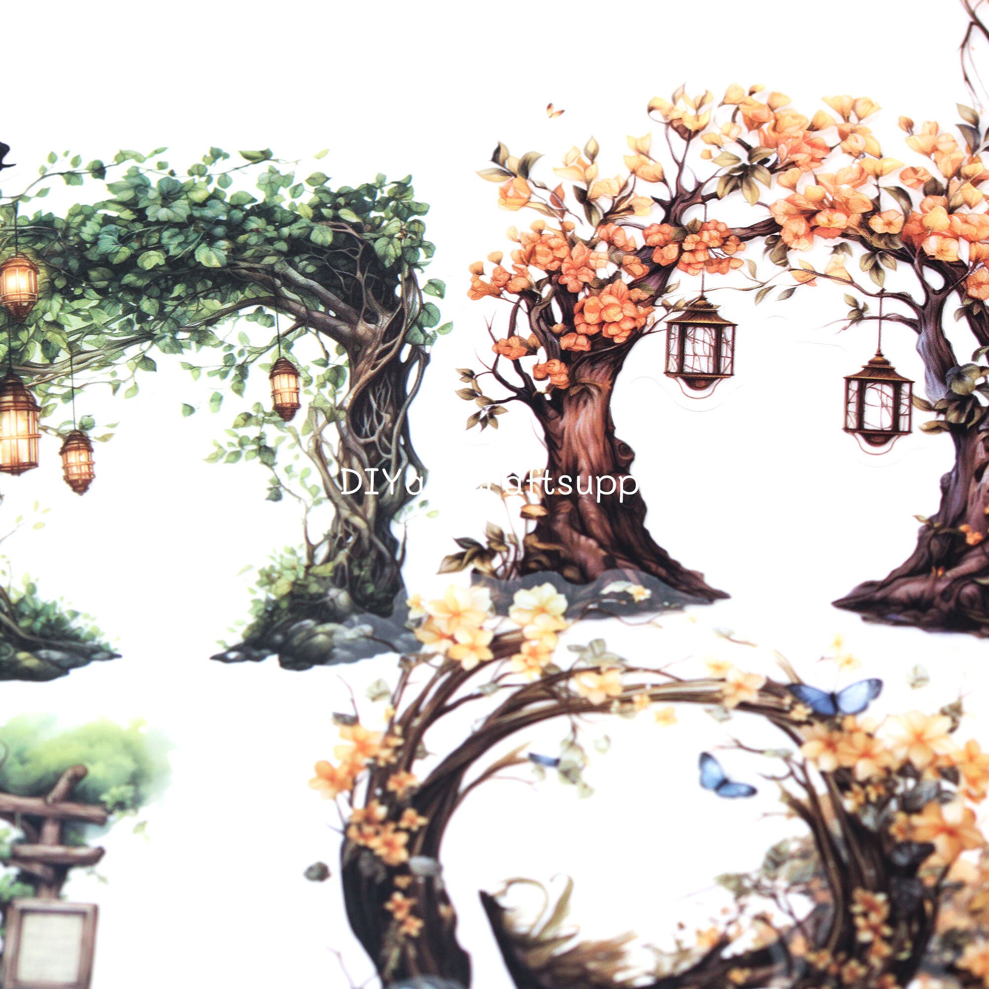 10 Pcs PET Four Season Forest Tree Stickers, Tree Gate Stickers, Autumn ...