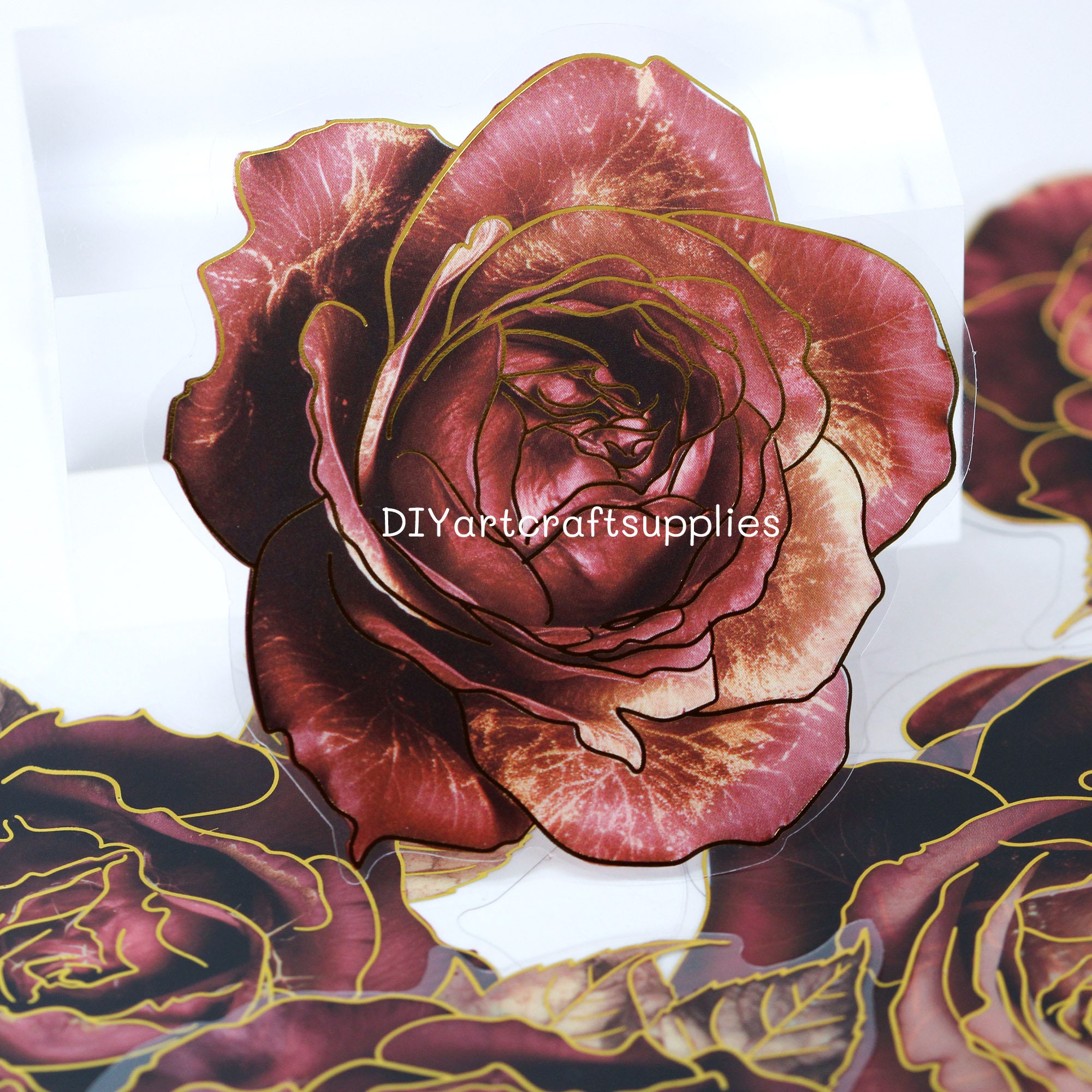 10 Pcs Gold Foil Red Rose Stickers for Scrapbooking, Card Making ...