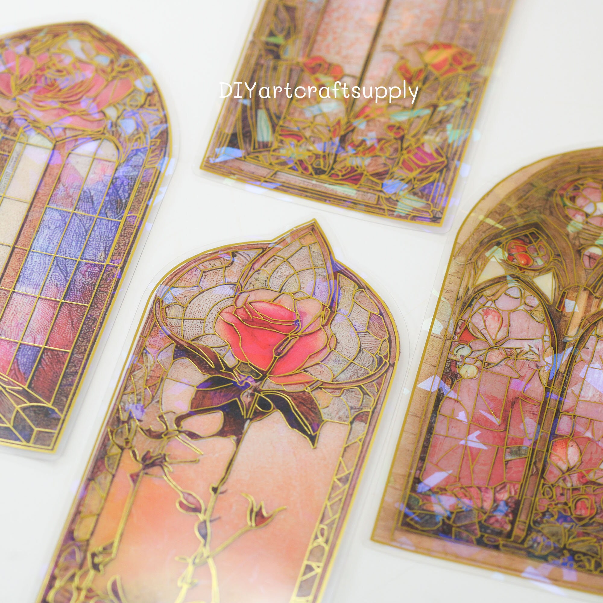 10 Pcs Glazed Church Window Stickers, Gold Foil and Holographic Church ...