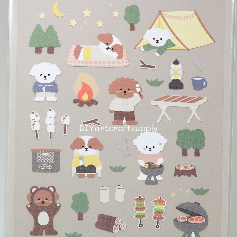 Cute Dog Sticker Sheet, Dogs Go Camping Stickers, Dogs Clean House ...