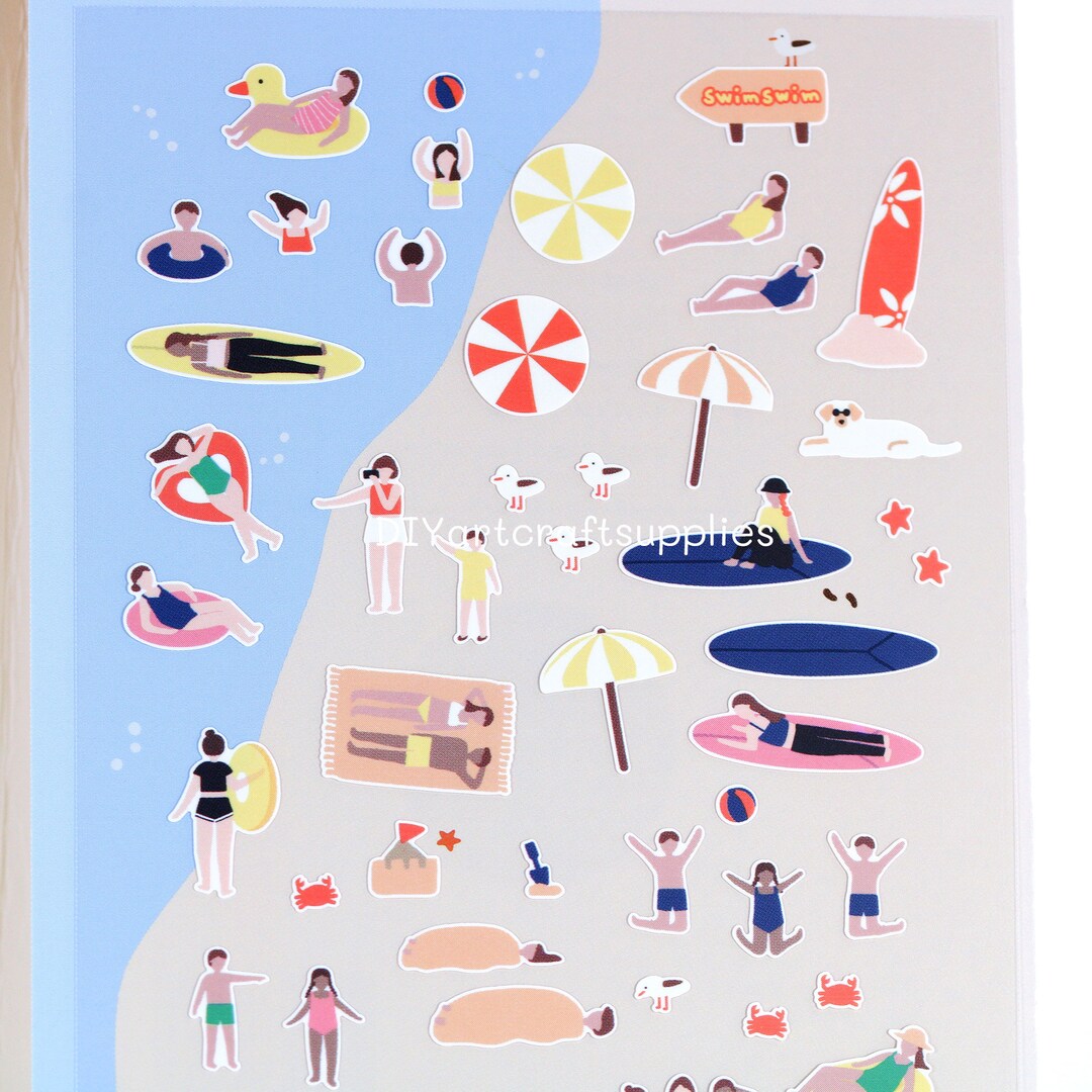Beach Illustration Stickers, Ocean Leisure Stickers, Vacation Stickers ...