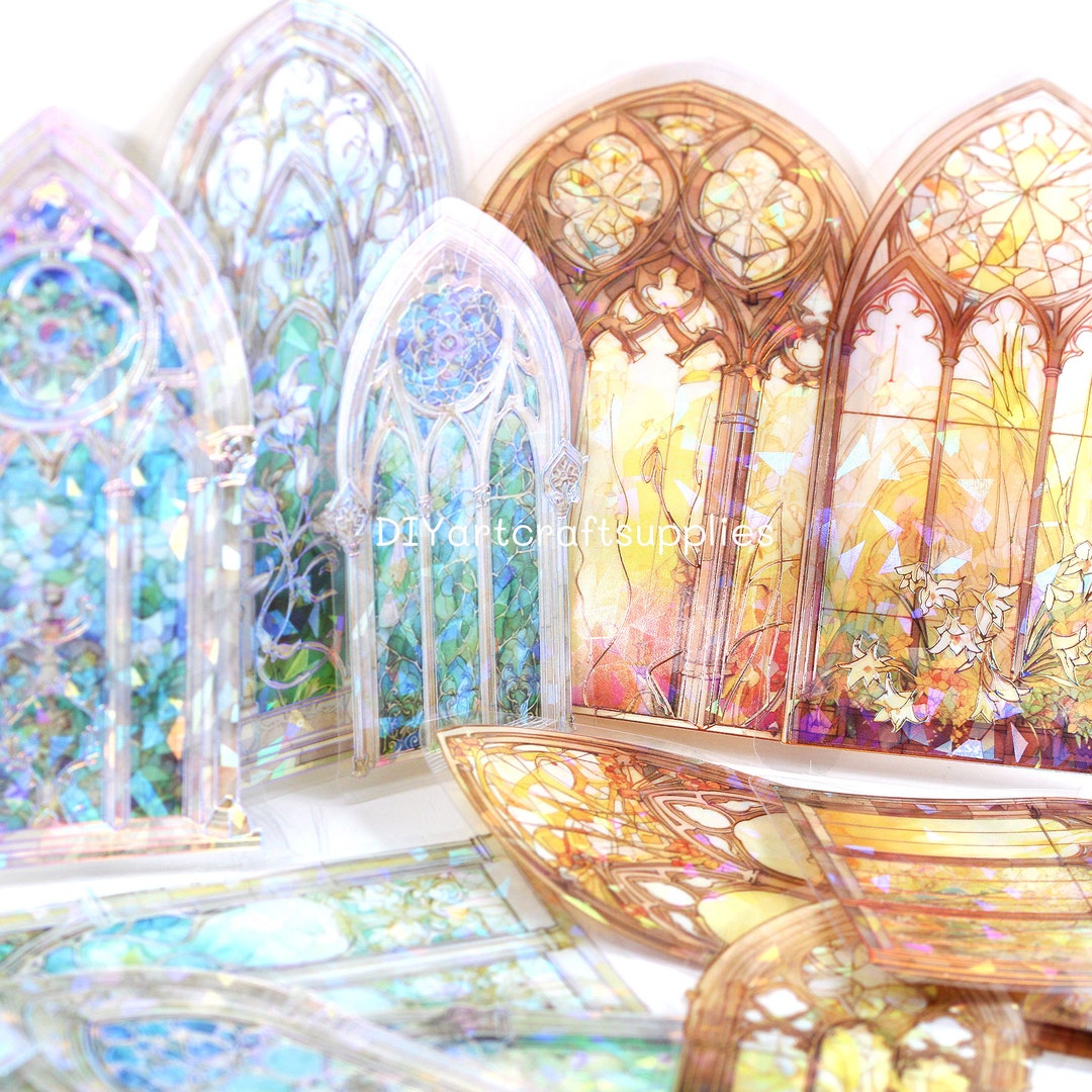 10 Pcs Holographic Gold Foil Glass Church Window Sticker Bags, Ice ...