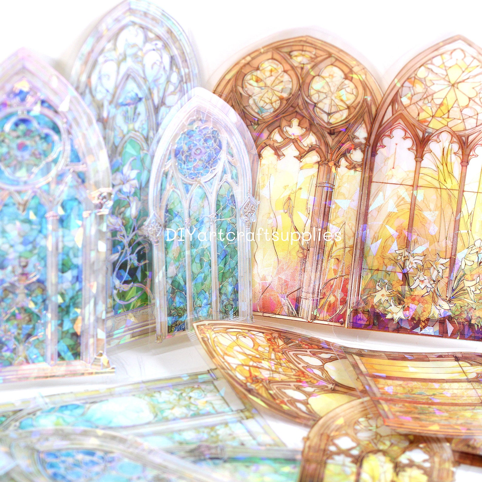 10 Pcs Holographic Gold Foil Glass Church Window Sticker Bags, Ice ...