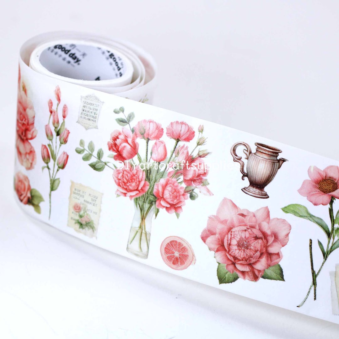 Rose Flower Washi Tape, Pink Flower Washi Tape, Flower Vase Washi Tape ...