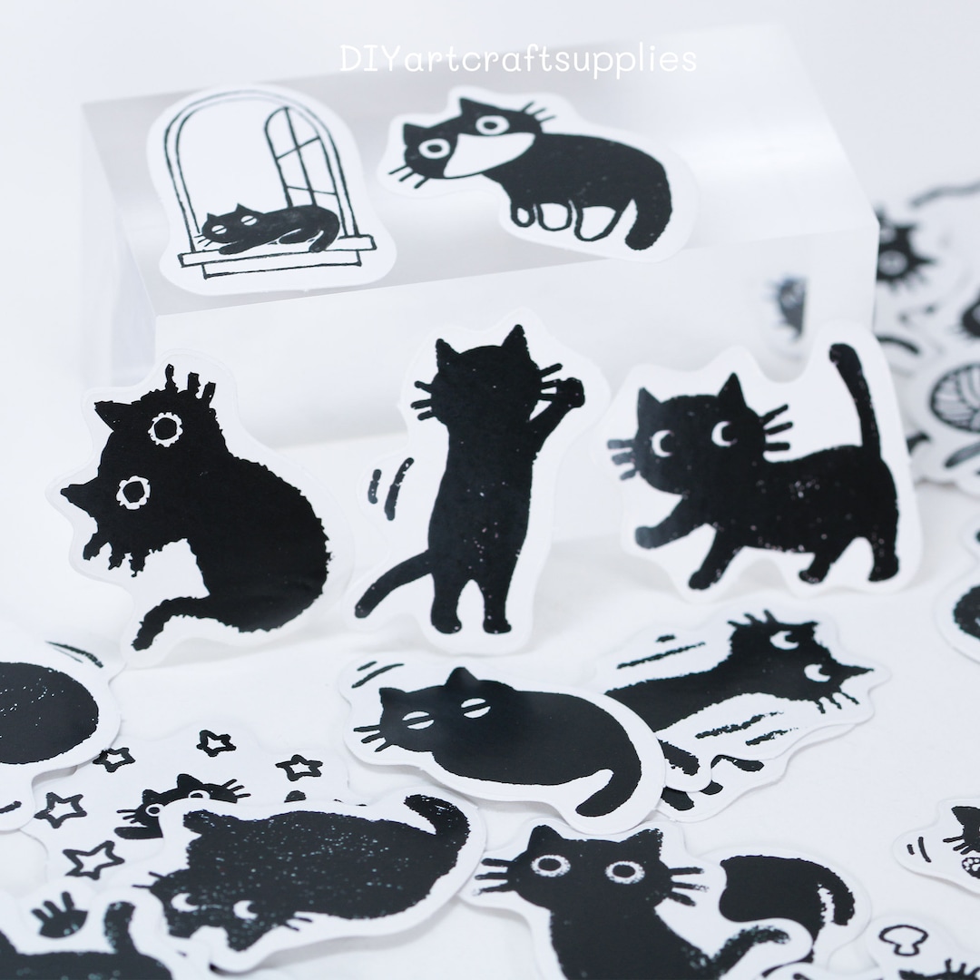 45 Pcs Cute Black Cat Stickers, Cartoon Black Cat Stickers, Funny Black ...