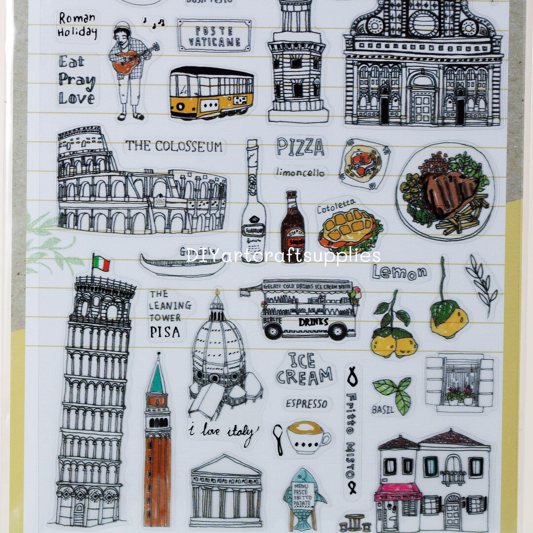 Roman Travel Sticker Sheet, the Colosseum Stickers, Roman City Building ...