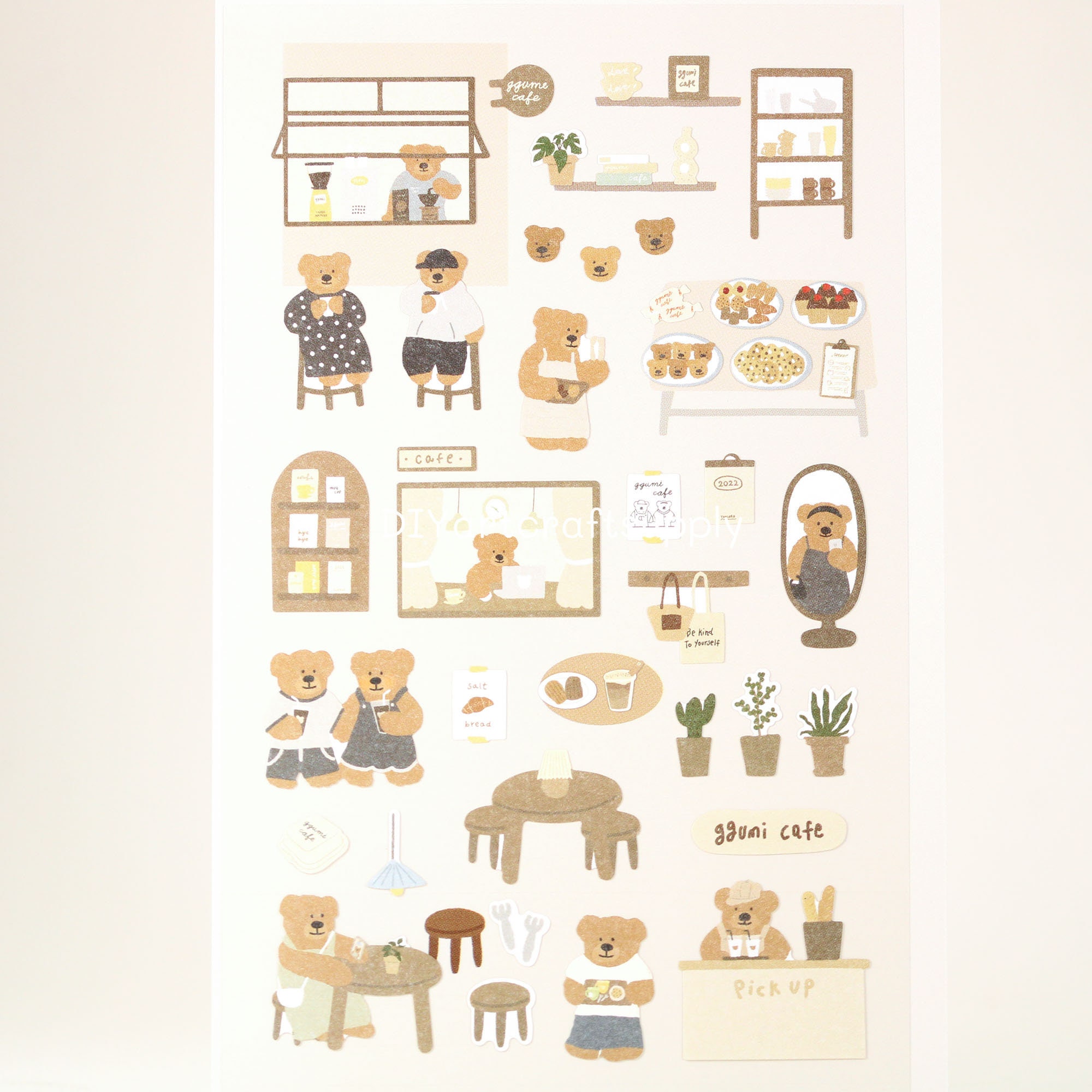 Bear Cafe Sticker Sheet Cute Bear Animal Stickers Bear Cafe - Etsy