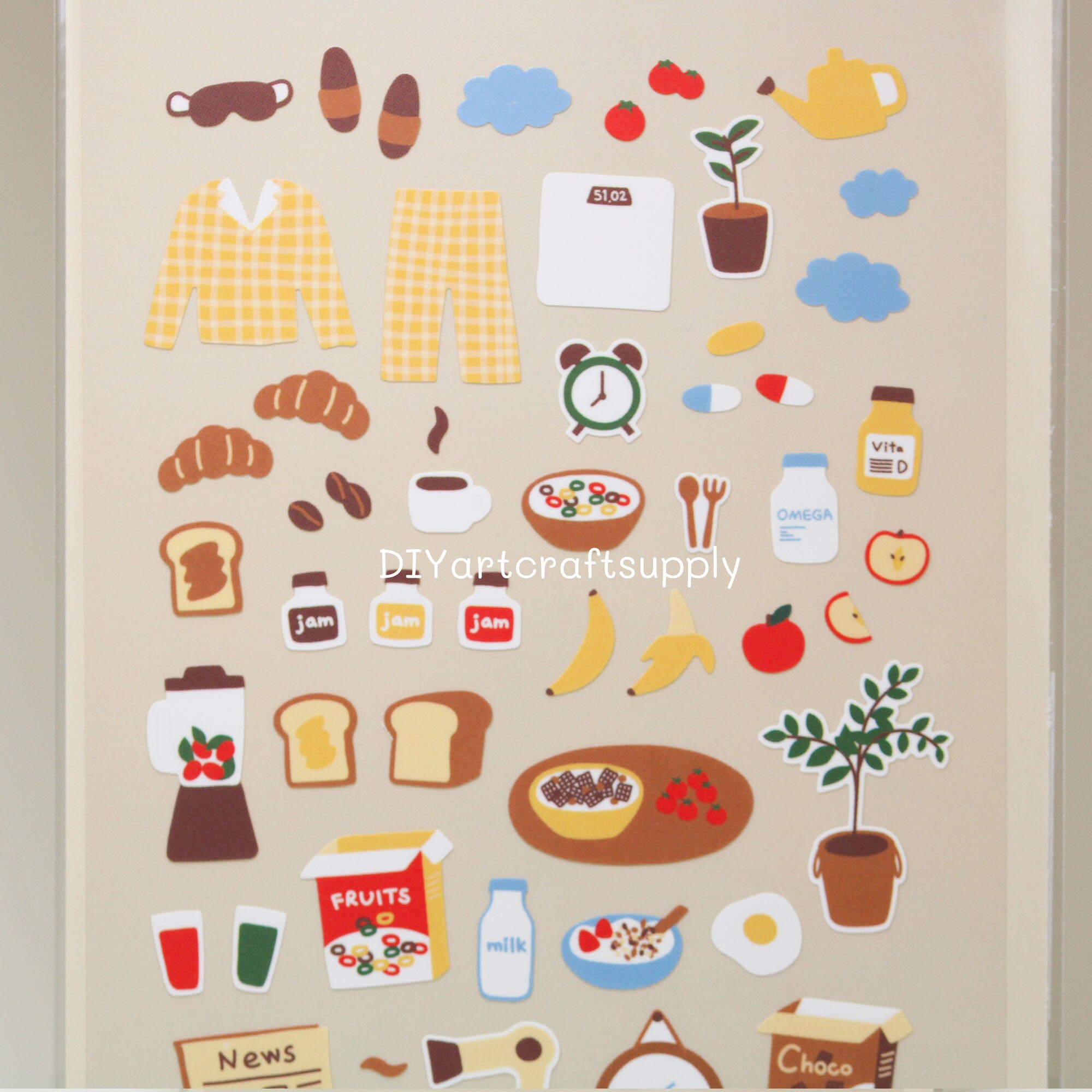 Morning Breakfast Sticker Sheet, Kawaii Stickers, Everyday Morning ...