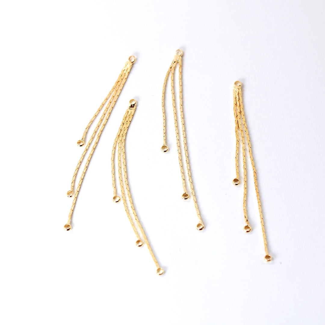 4 Pcs Lot 18k Gold Plated Brass Long Tassel Earrings Connector Chains ...