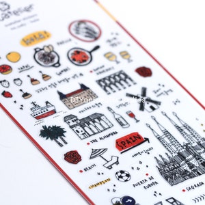 Spain Travel Doodle Sticker Sheet, Journal Calendar Stickers - Etsy