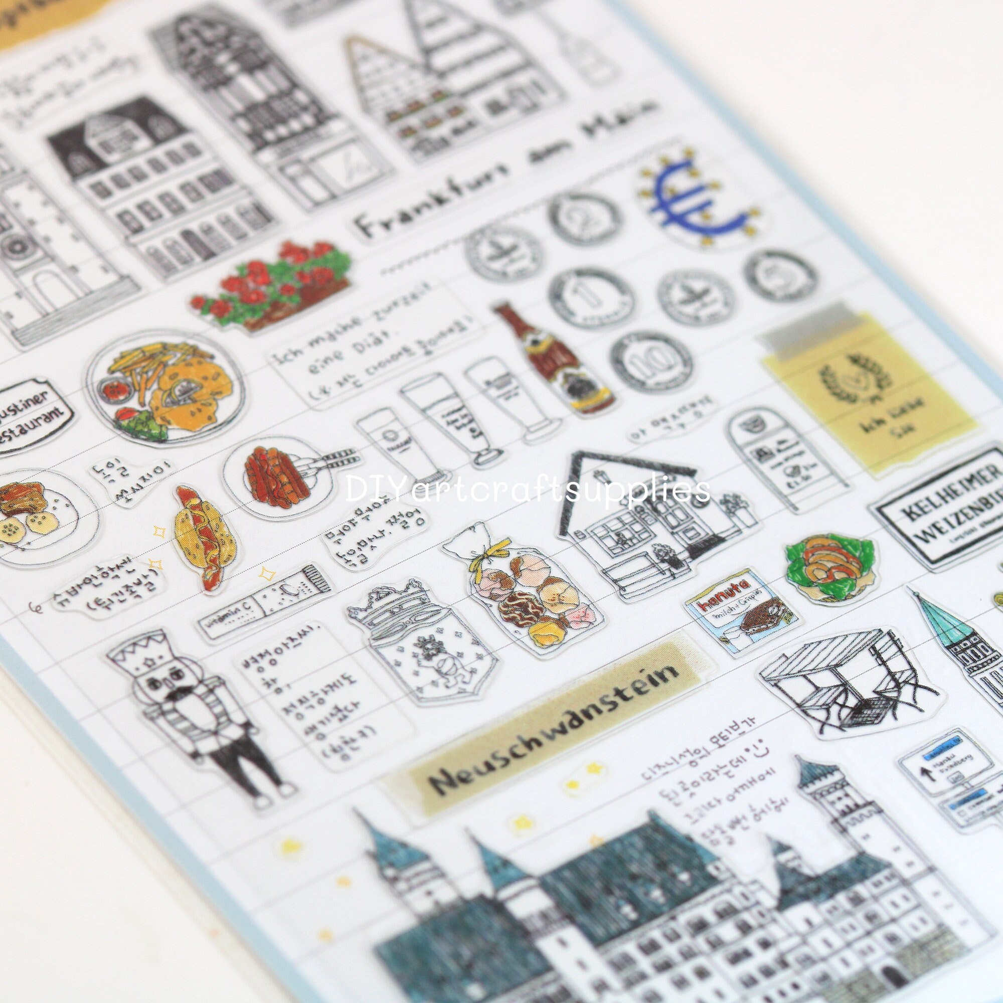 European Travel Doodle Sticker Sheet, German Travel Stickers, European ...