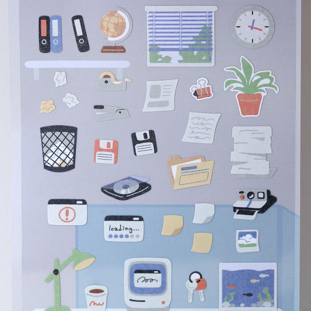 Retro Office Sticker Sheet, Office Object Stickers, Personal Items ...