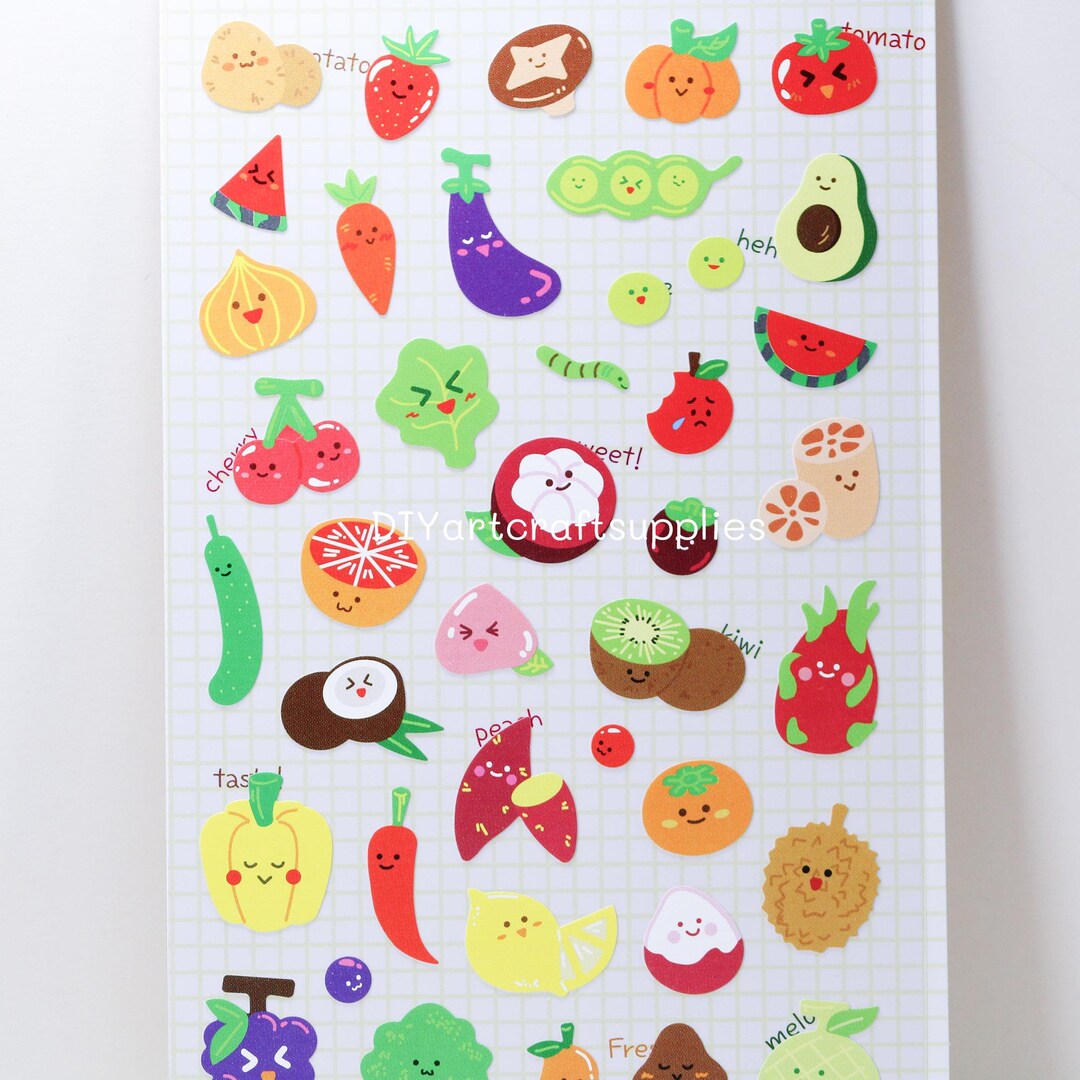 Cute Fruits Sticker Sheet, Kawaii Fruit Stickers, Colorful Fresh Fruit ...