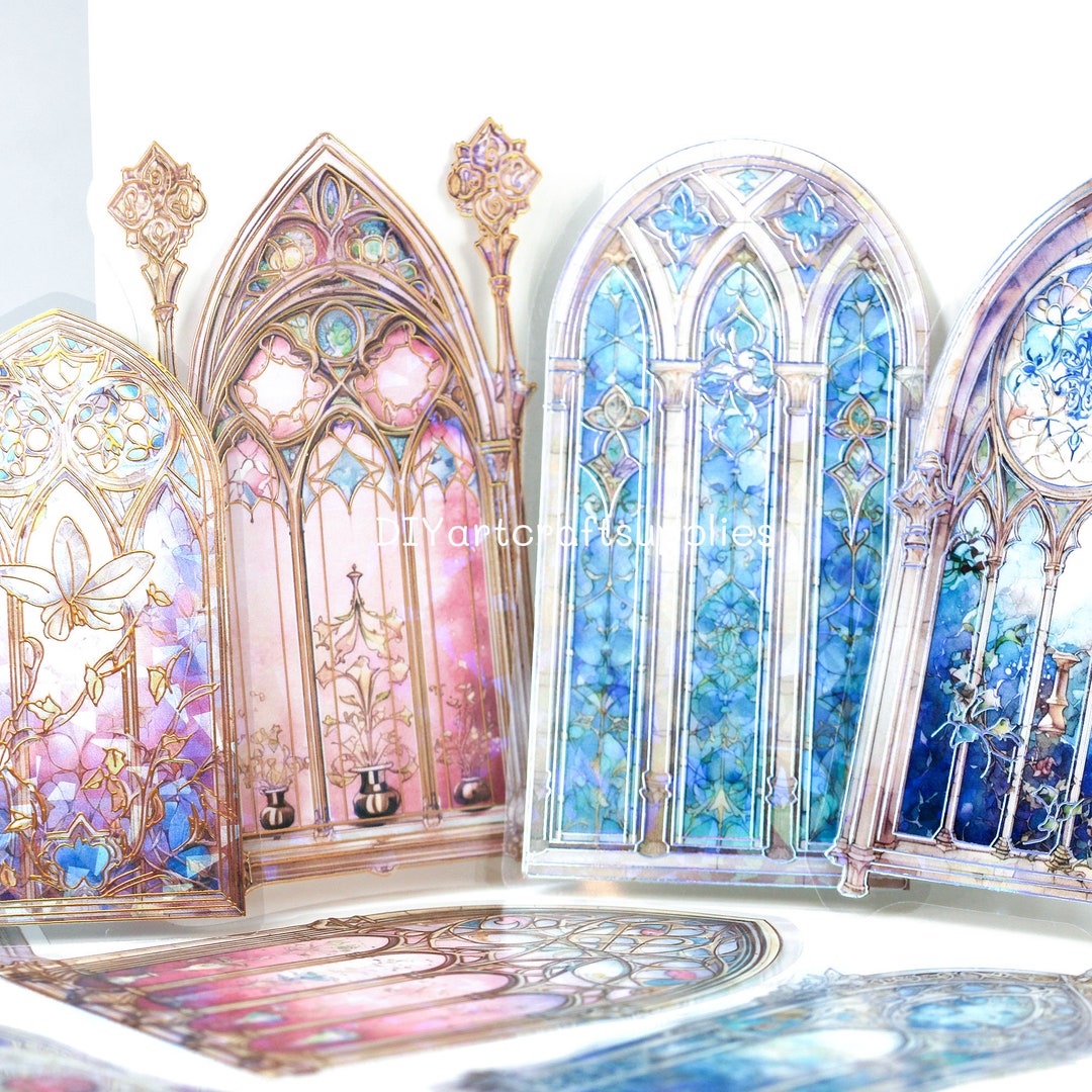 10 Pcs Gold Foil Holographic Church Window Stickers Bag, Laser Glass ...