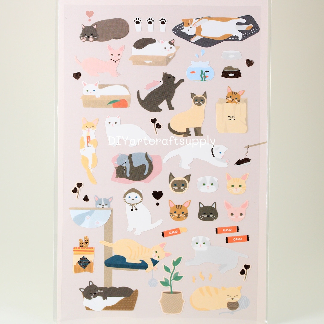 Cat Lover Stickers, Cute Cat Stickers, Kawaii Cat Stickers, Lazy Cat ...