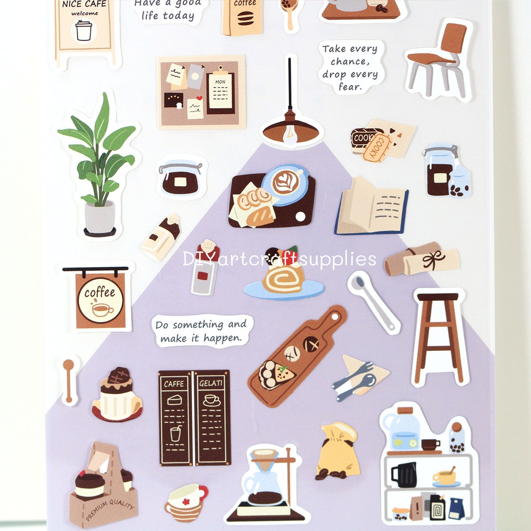 Coffee Shop Sticker Sheet, Cute Coffee Stickers, Tea Sticker, Cafe Shop ...