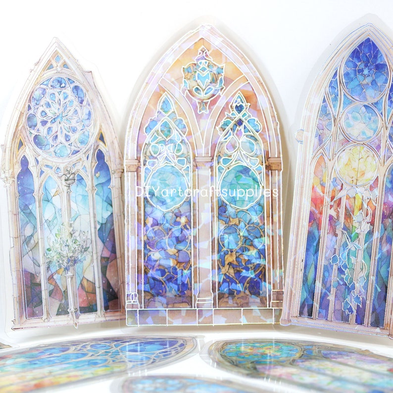 10 Pcs Holographic Gold Foil Glass Church Window Sticker Bags, Ice ...
