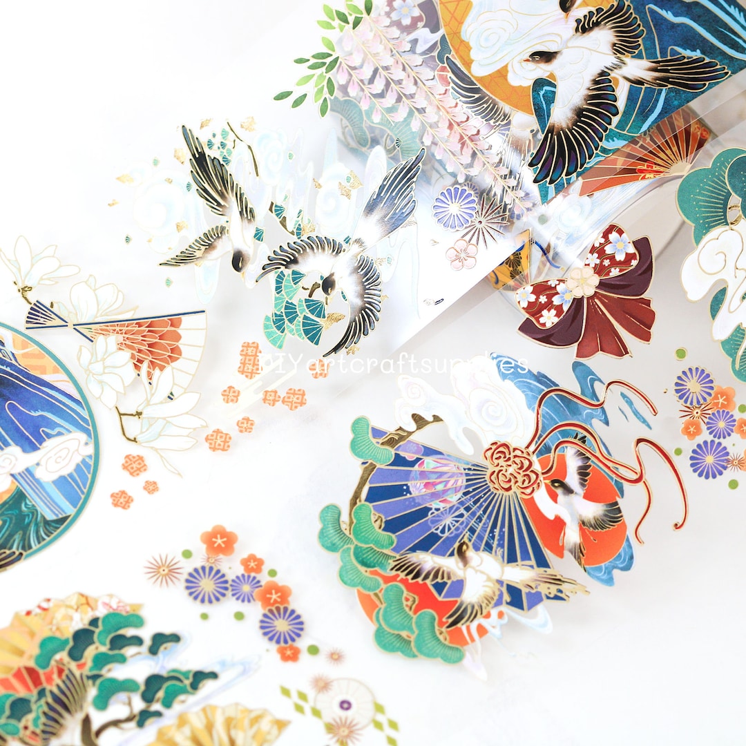 Gilding Bird and Fan Washi Tape, Japanese Landscape Decorative Washi ...