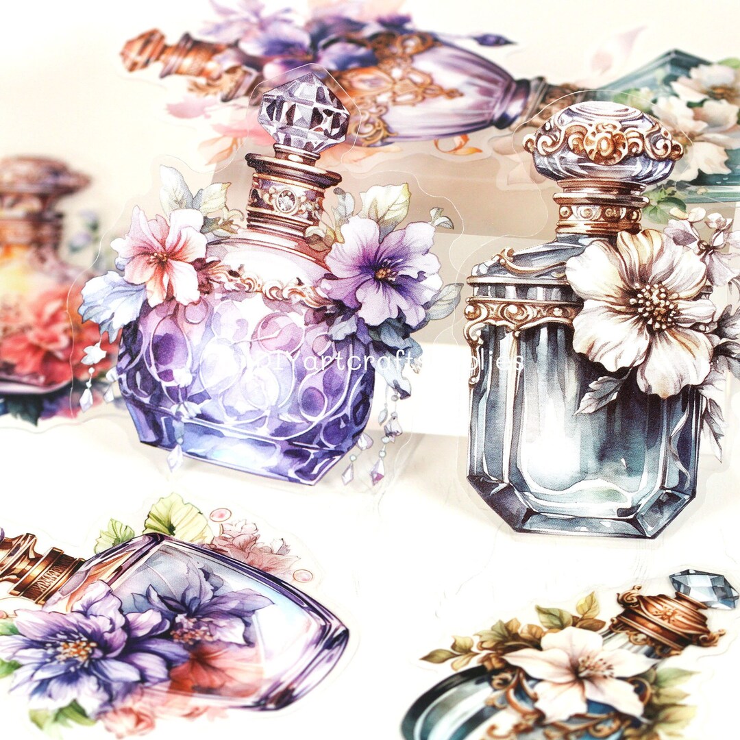 10 Pcs Water Color Baroque Vase Stickers, Blue Perfume Bottle Flower ...