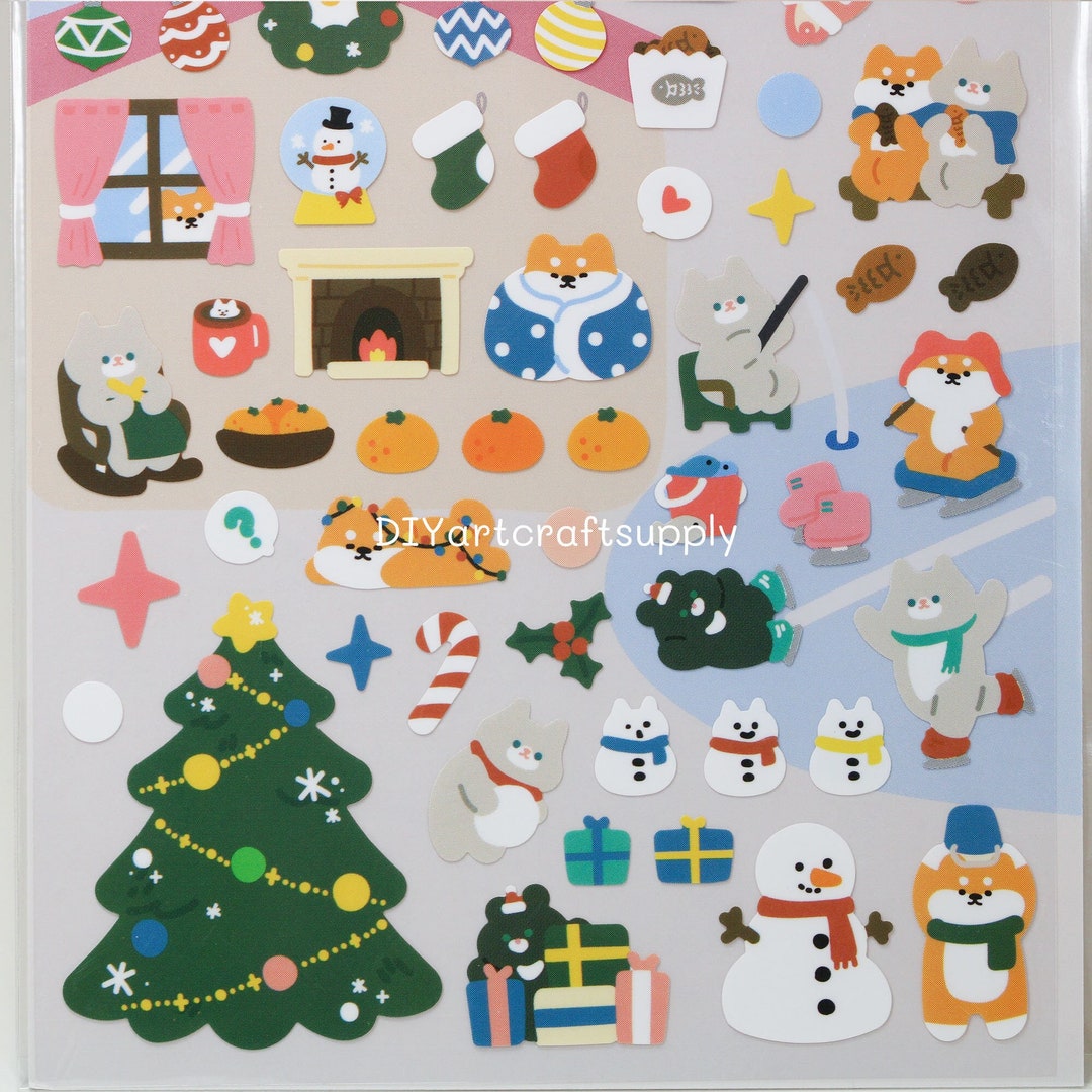 Christmas Theme Sticker Sheet, Snowman Stickers, Christmas Tree ...