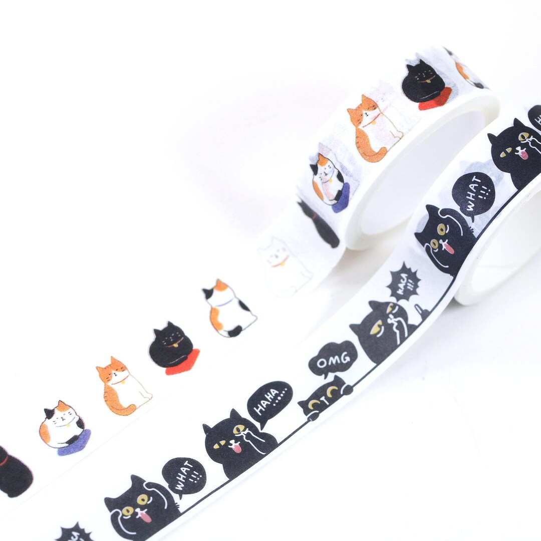 Cute Cat Washi Tape, Cartoon Black Cat Pattern Washi Tape, Kawaii Cat ...
