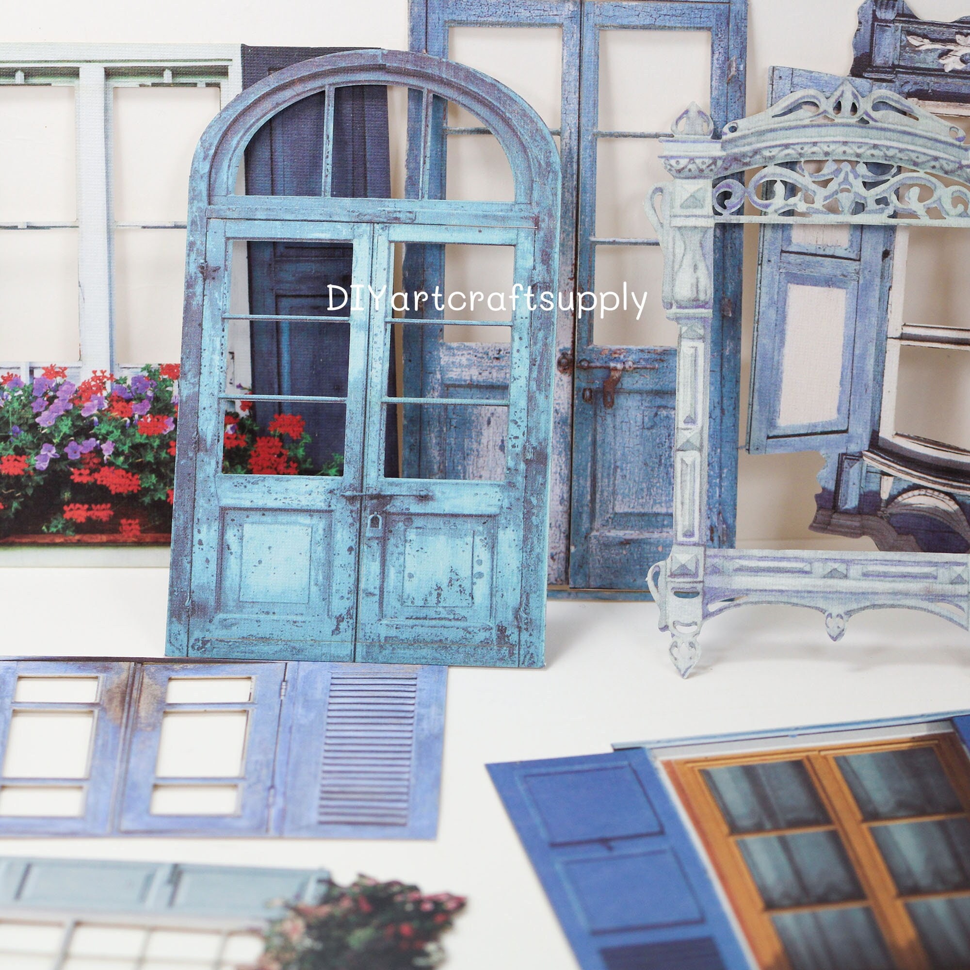 10 Pcs Laser Cute Victorian Blue Window and Door Stickers for Scrapbook ...