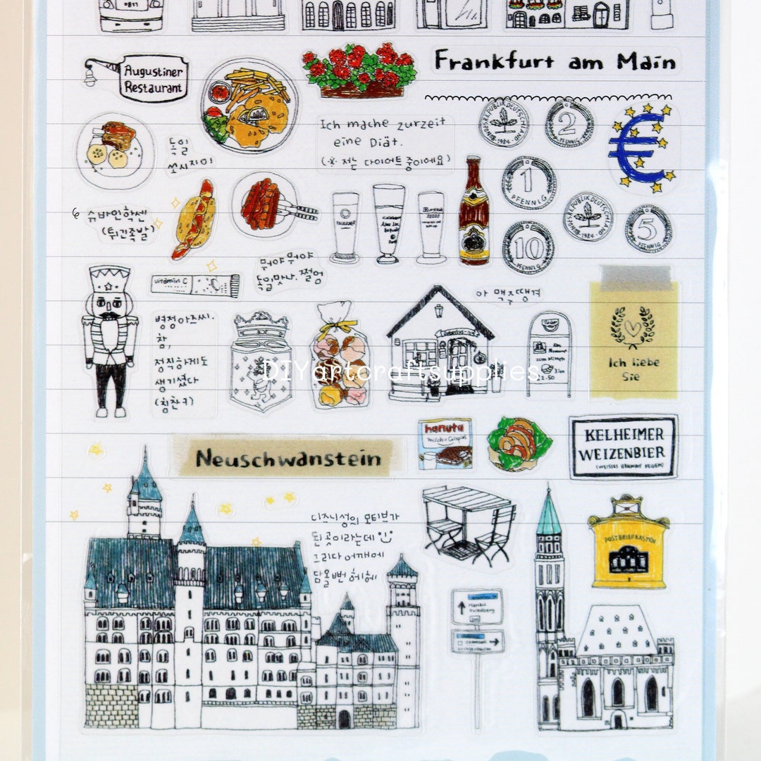 European Travel Doodle Sticker Sheet, German Travel Stickers, European ...