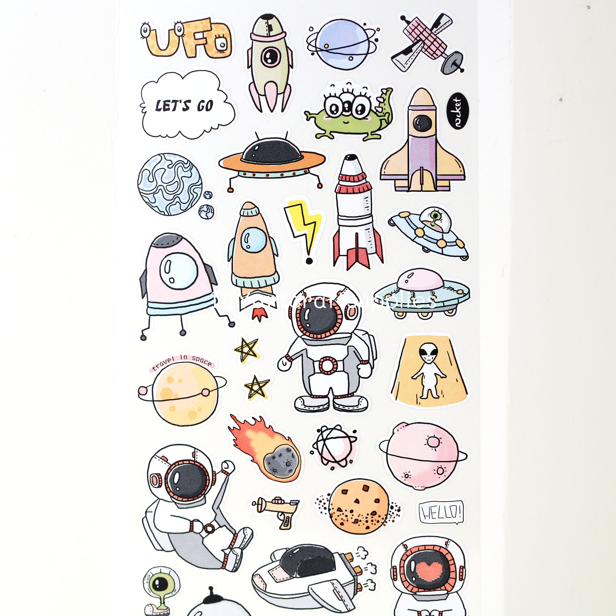 Rocket and Face Sticker Sheet, Outer Space Stickers, Rocket Stickers ...